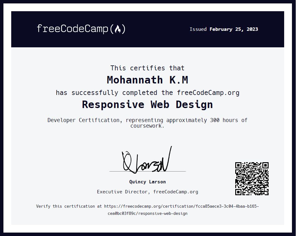 Mohannath K M on LinkedIn: #freecodecamp #responsivewebdesign # ... Mohannath K M on LinkedIn: #freecodecamp #responsivewebdesign # ...