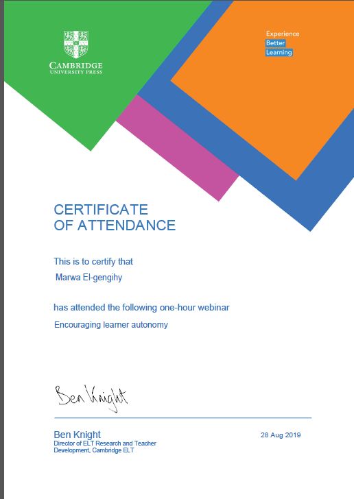 Marwa Ahmed on LinkedIn: Attended the Encouraging Learner Autonomy webinar Marwa Ahmed on LinkedIn: Attended the Encouraging Learner Autonomy webinar