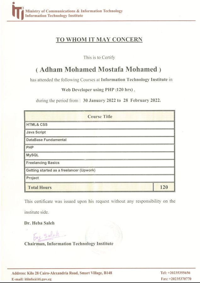 Adham Mohamed on LinkedIn: #webdevelopment #php #iti #training Adham Mohamed on LinkedIn: #webdevelopment #php #iti #training
