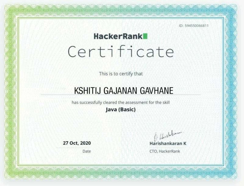 Kshitij Gavhane on LinkedIn: #hackerrank #certificate #java Kshitij Gavhane on LinkedIn: #hackerrank #certificate #java