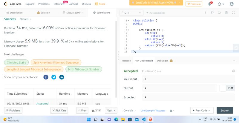 Souradip Pal on LinkedIn: #leetcode #dsaone #cpp #fibonacci #solved Souradip Pal on LinkedIn: #leetcode #dsaone #cpp #fibonacci #solved