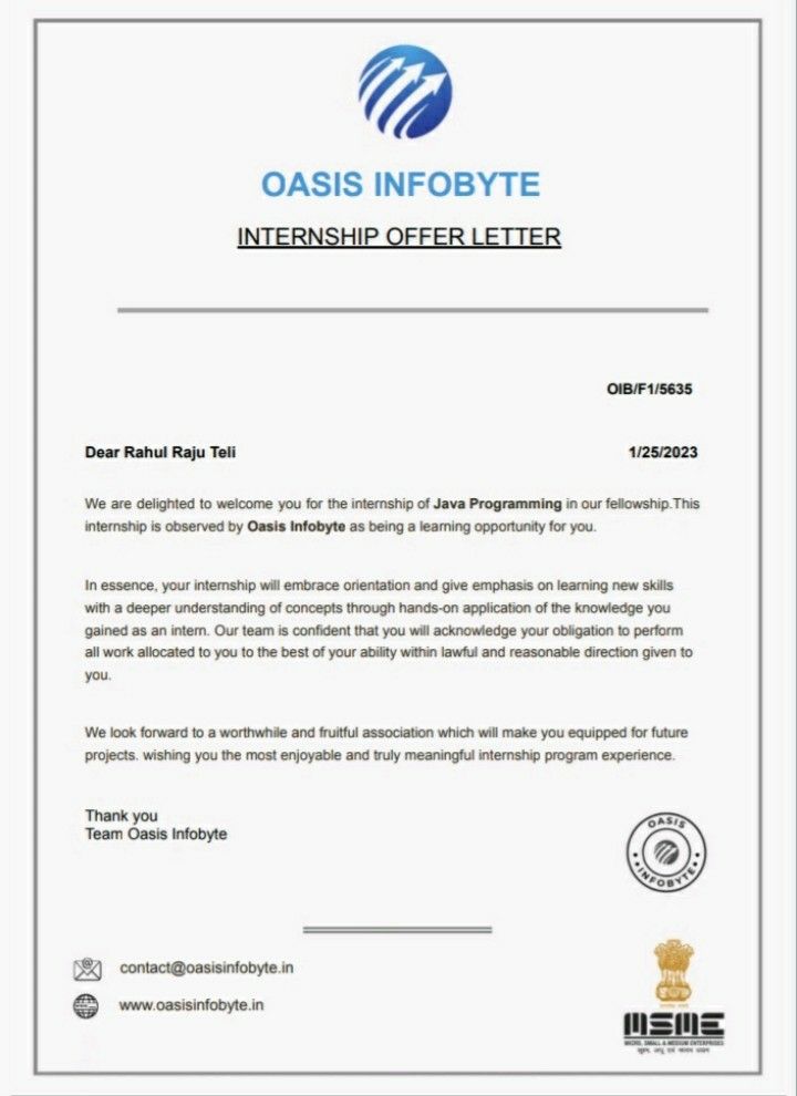 Rahul Teli on LinkedIn: #oasisinfobyte #internship #oasisinfobyte # ... Rahul Teli on LinkedIn: #oasisinfobyte #internship #oasisinfobyte # ...
