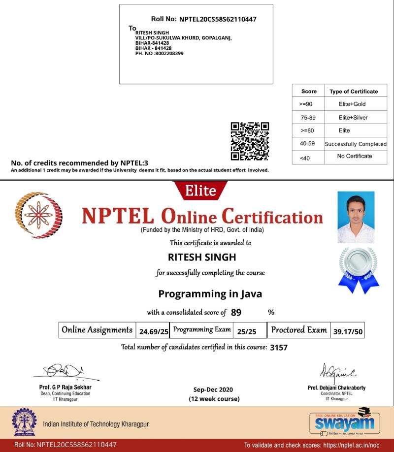 Ritesh Singh on LinkedIn: #nptel #iitkharagpur #javaprogramming Ritesh Singh on LinkedIn: #nptel #iitkharagpur #javaprogramming
