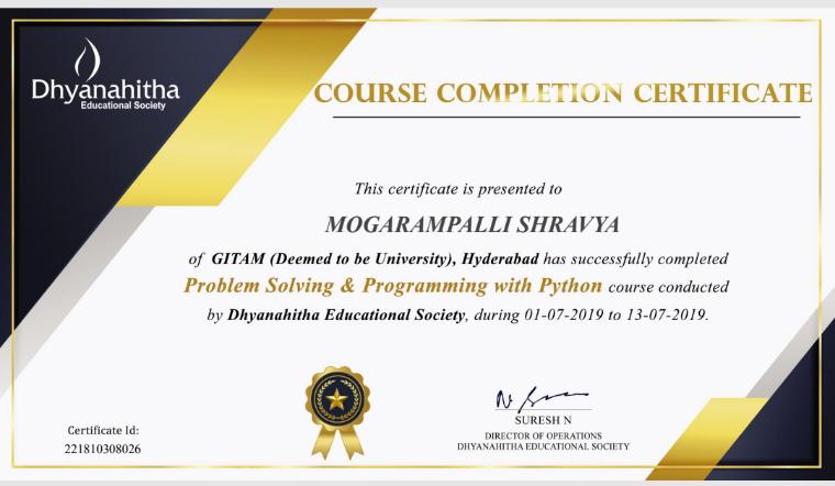 Mogarampalli Shravya on LinkedIn: Python programming & problem solving Mogarampalli Shravya on LinkedIn: Python programming & problem solving