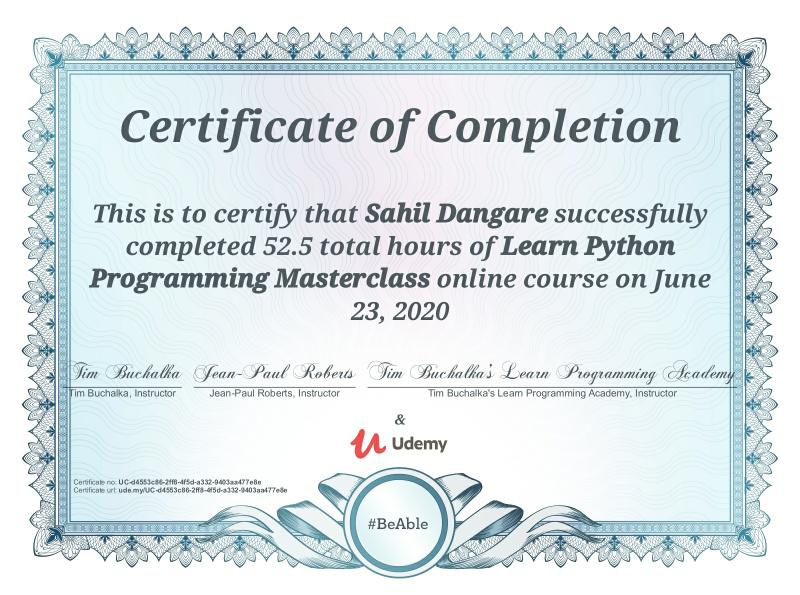 Sahil Dangare on LinkedIn: #udemy #pythonprogramming #programming Sahil Dangare on LinkedIn: #udemy #pythonprogramming #programming