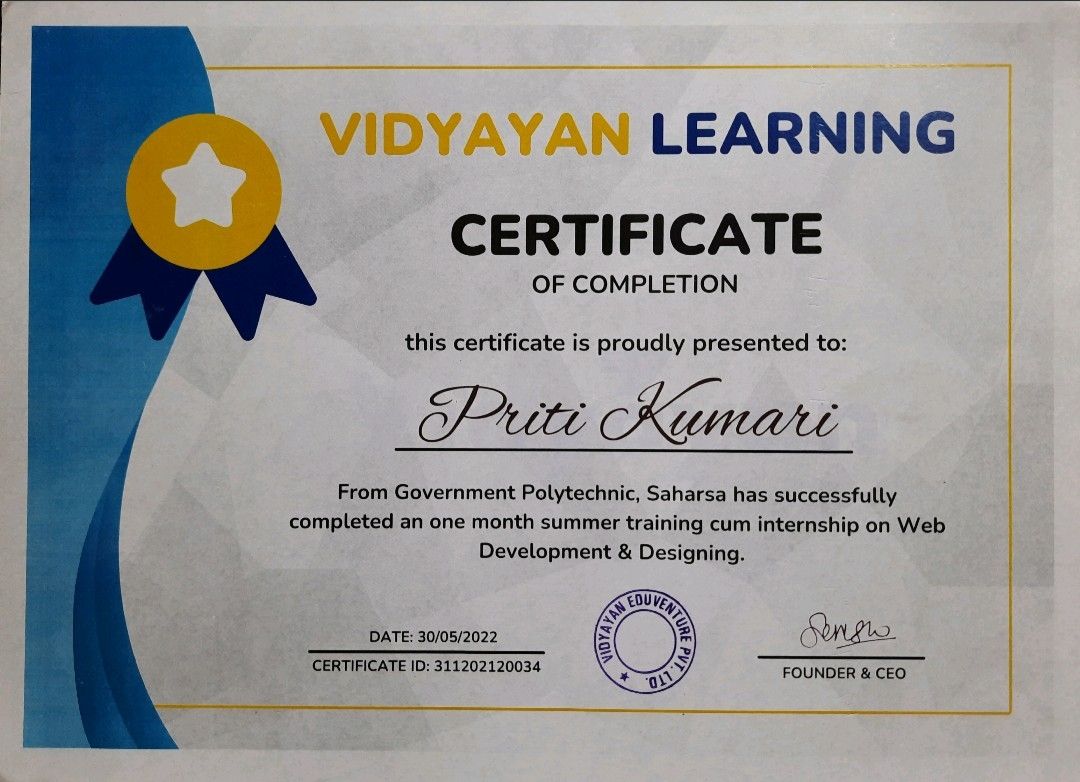 Priti Kumari on LinkedIn: #training #webdevelopment #internship #learning Priti Kumari on LinkedIn: #training #webdevelopment #internship #learning