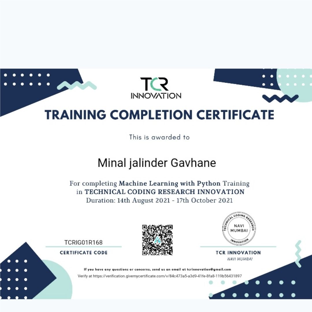 Minal Gavhane on LinkedIn: #machine_learning #python #training Minal Gavhane on LinkedIn: #machine_learning #python #training
