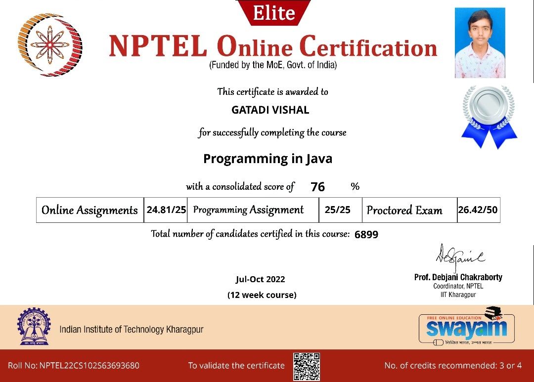 VISHAL GATADI on LinkedIn: #nptel #java #programming VISHAL GATADI on LinkedIn: #nptel #java #programming
