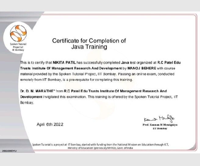 Nikita Patil on LinkedIn: Certificate of Java Nikita Patil on LinkedIn: Certificate of Java