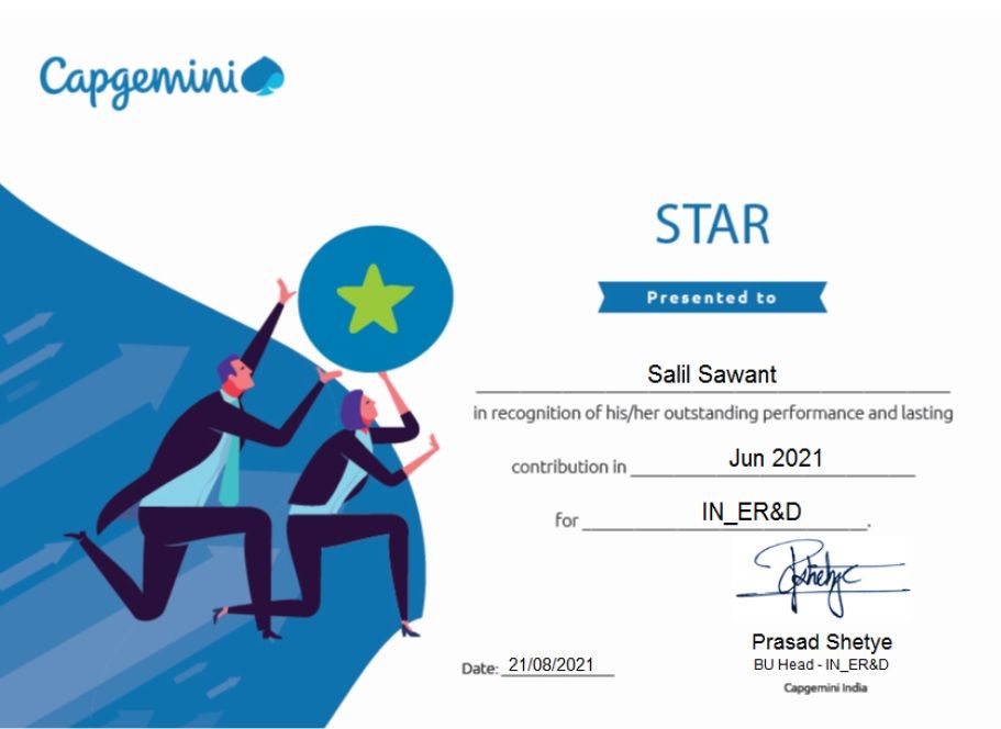 Salil Sawant on LinkedIn: Thank you Capgemini for Star Award. Salil Sawant on LinkedIn: Thank you Capgemini for Star Award.
