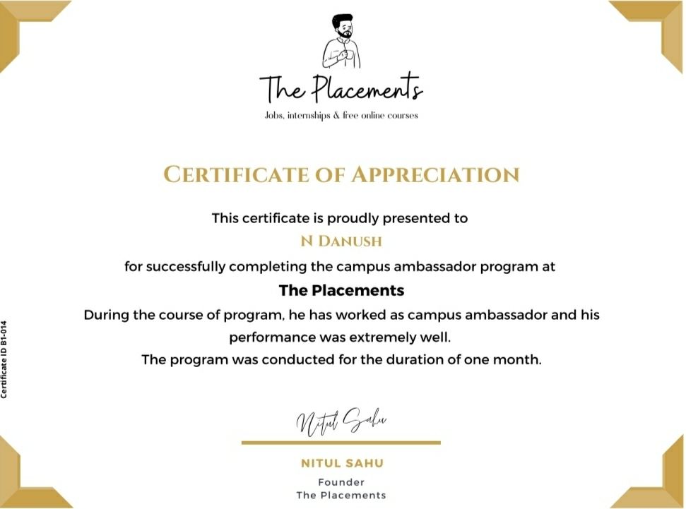 Dhanush Nanjundan on LinkedIn: Thank you The Placements for supporting me! Dhanush Nanjundan on LinkedIn: Thank you The Placements for supporting me!