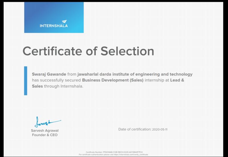 Swaraj Gawande on LinkedIn: #certificate #internshala #businessdevelopment Swaraj Gawande on LinkedIn: #certificate #internshala #businessdevelopment