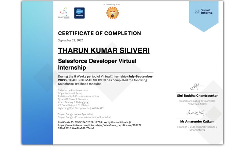 Tharun Kumar Siliveri on LinkedIn: #internship #salesforce Tharun Kumar Siliveri on LinkedIn: #internship #salesforce