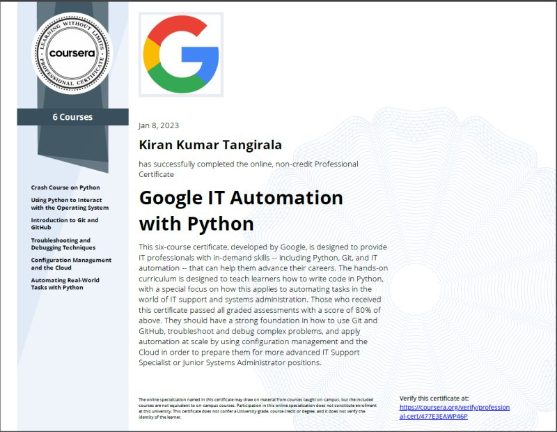 Kiran kumar on LinkedIn: #pythonprogramming #automationtester #coursera Kiran kumar on LinkedIn: #pythonprogramming #automationtester #coursera