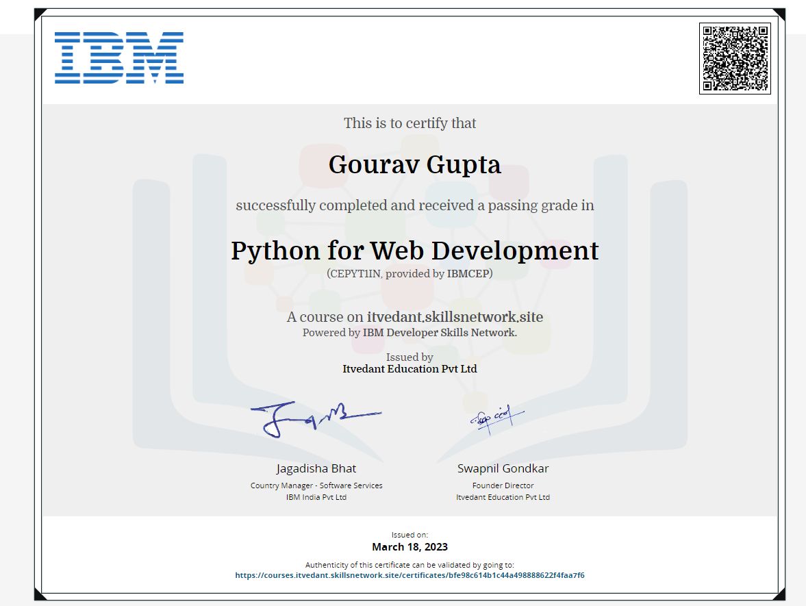 Gourav Gupta on LinkedIn: Got certified in Python for Web Development ... Gourav Gupta on LinkedIn: Got certified in Python for Web Development ...