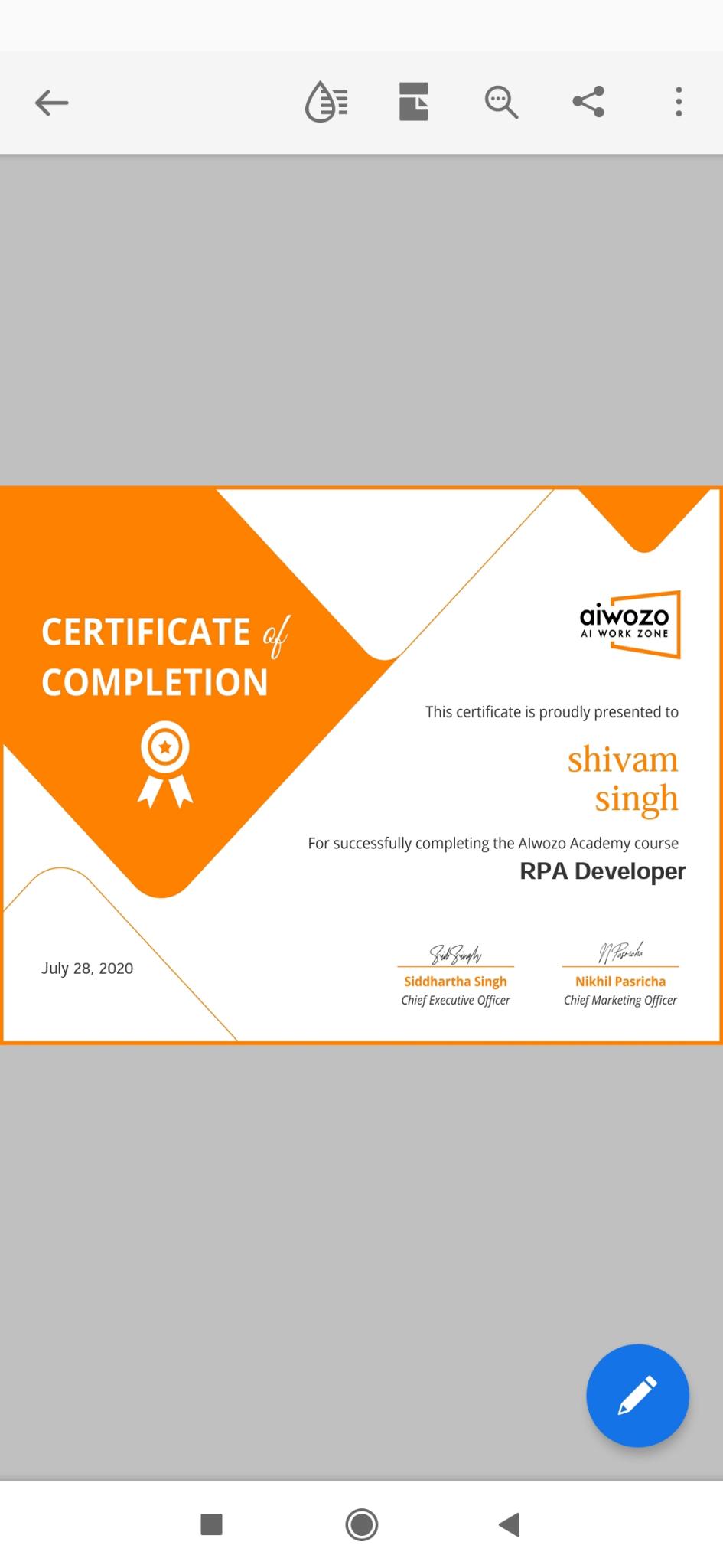 Shivam Kumar on LinkedIn: #aiwozo #rpa #certification Shivam Kumar on LinkedIn: #aiwozo #rpa #certification