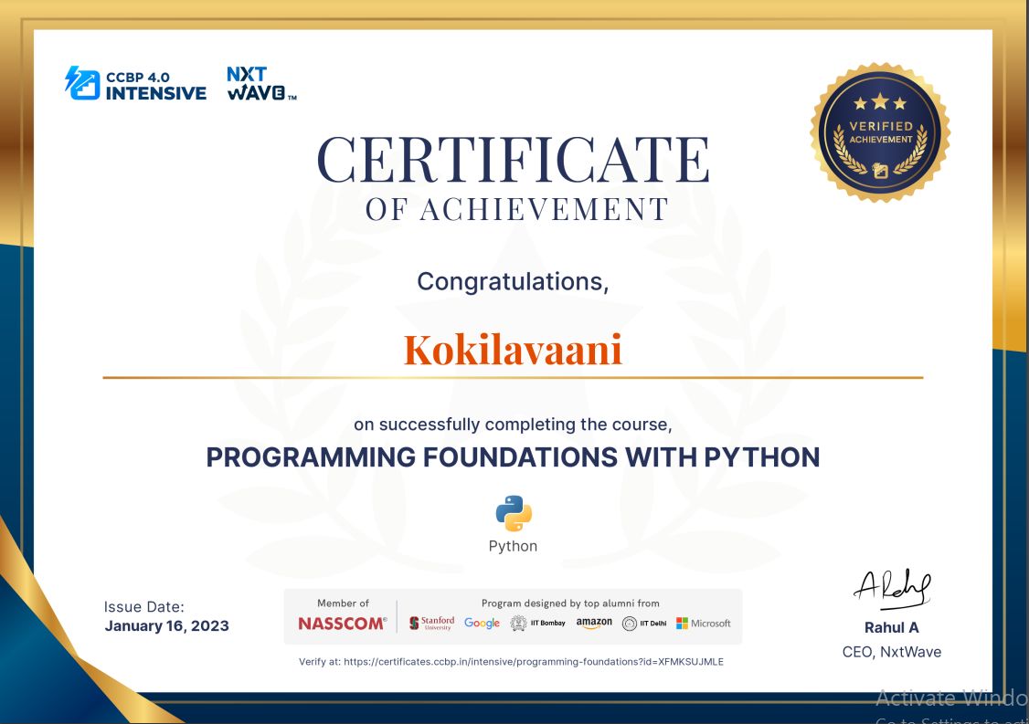 Kokilavaani P on LinkedIn: #certification #pythoncertification #nxtwavw ... Kokilavaani P on LinkedIn: #certification #pythoncertification #nxtwavw ...
