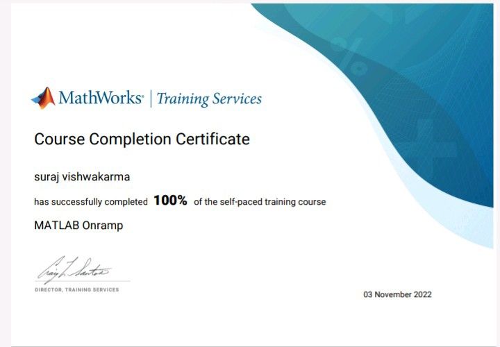 Suraj Vishwakarma on LinkedIn: I get the certificate of MATLAB Onramp Suraj Vishwakarma on LinkedIn: I get the certificate of MATLAB Onramp