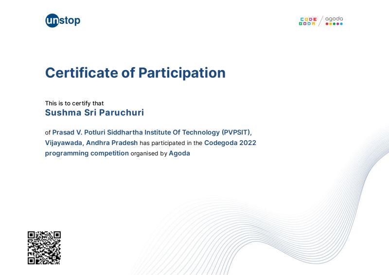 Sushma Sri Paruchuri on LinkedIn: #codegoda2022 #agoda #coding Sushma Sri Paruchuri on LinkedIn: #codegoda2022 #agoda #coding
