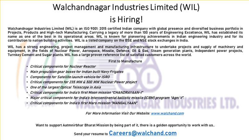 Walchandnagar Industries Limited on LinkedIn: #hiring #engineering # ... Walchandnagar Industries Limited on LinkedIn: #hiring #engineering # ...