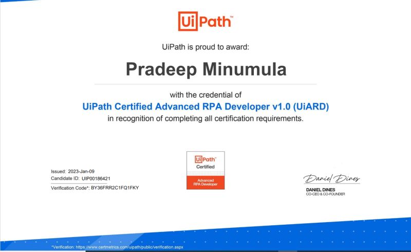 Pradeep Minumula on LinkedIn: #uipathcertifiedprofessional #uiard # ... Pradeep Minumula on LinkedIn: #uipathcertifiedprofessional #uiard # ...