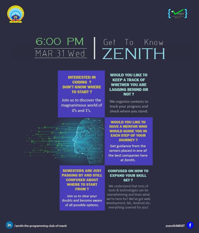 Zenith - The Programming Club of MANIT on LinkedIn: ZENITH - The ... Zenith - The Programming Club of MANIT on LinkedIn: ZENITH - The ...