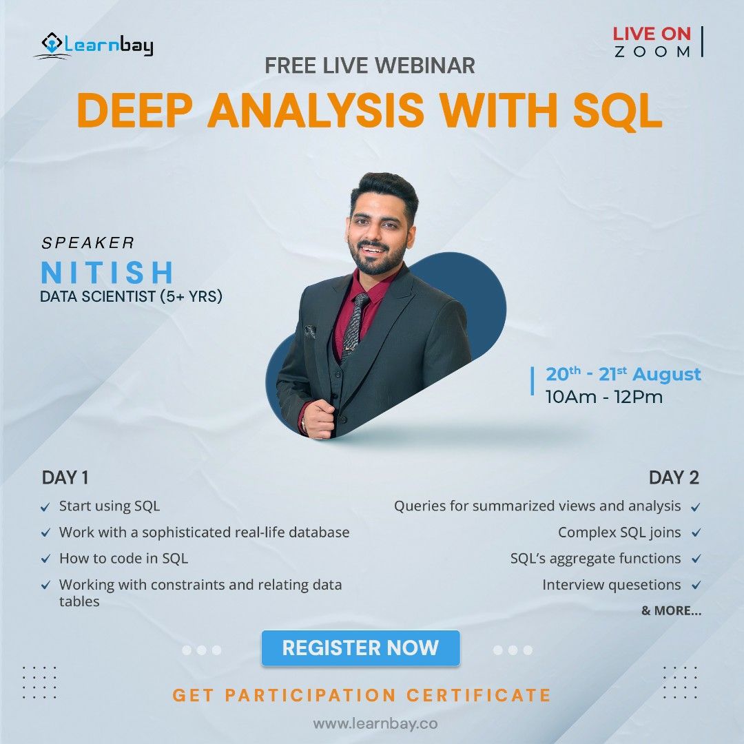 Shanti A on LinkedIn: #learnbay #datascience #freewebinar #sql #python ... Shanti A on LinkedIn: #learnbay #datascience #freewebinar #sql #python ...