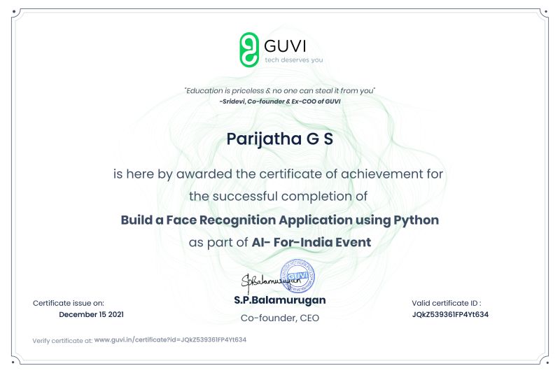 Parijatha G S on LinkedIn: #python #guvi #ai #facerecognition Parijatha G S on LinkedIn: #python #guvi #ai #facerecognition