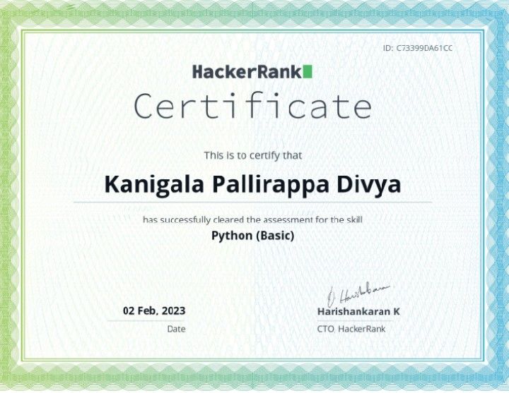 Divya K.P on LinkedIn: #pythoncertification #hackerrank Divya K.P on LinkedIn: #pythoncertification #hackerrank