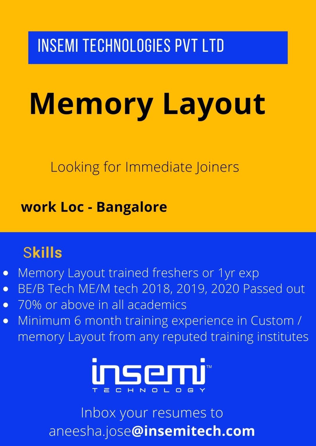 Aneesha Jose on LinkedIn: #opening #hiring #insemi #insemi_technology # ... Aneesha Jose on LinkedIn: #opening #hiring #insemi #insemi_technology # ...