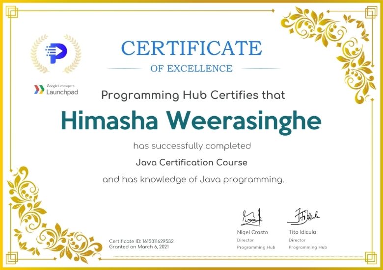 Himasha Weerasinghe on LinkedIn: #programminghub #certificate #java Himasha Weerasinghe on LinkedIn: #programminghub #certificate #java