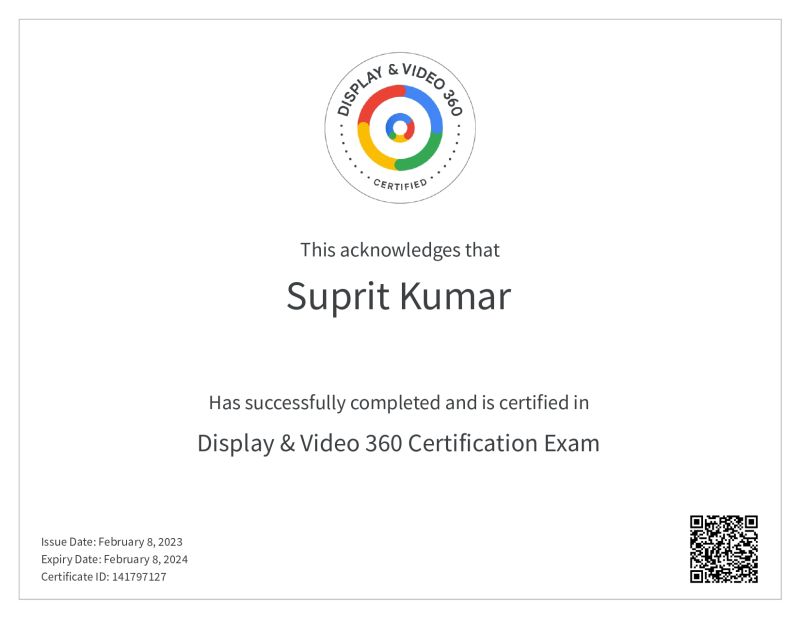 Suprit Kumar on LinkedIn: Got Certified By DV360 Suprit Kumar on LinkedIn: Got Certified By DV360