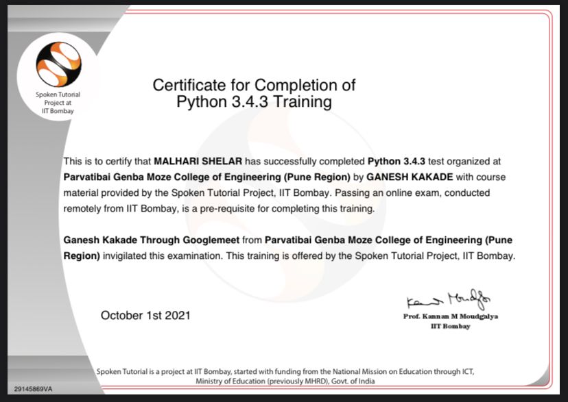 Malhari Shelar on LinkedIn: #iitbombay #python #certification #linkedin Malhari Shelar on LinkedIn: #iitbombay #python #certification #linkedin