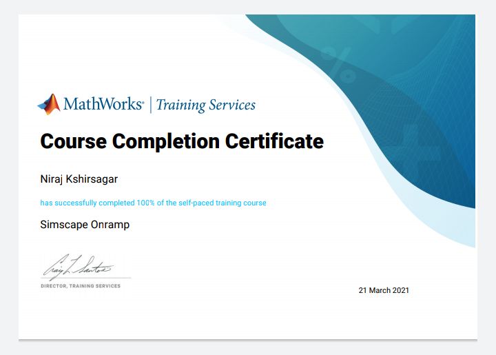Niraj Kshirsagar on LinkedIn: Simscape certification Niraj Kshirsagar on LinkedIn: Simscape certification