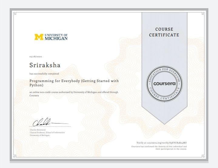Sriraksha Nayak on LinkedIn: #python #coursera Sriraksha Nayak on LinkedIn: #python #coursera