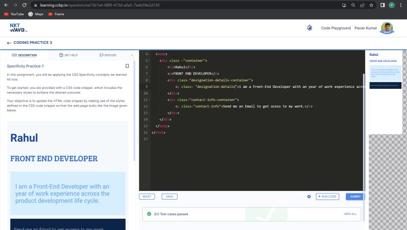 Pavan Kumar on LinkedIn: NxtWave CSS Building Blocks > Coding Practice 3 Pavan Kumar on LinkedIn: NxtWave CSS Building Blocks > Coding Practice 3