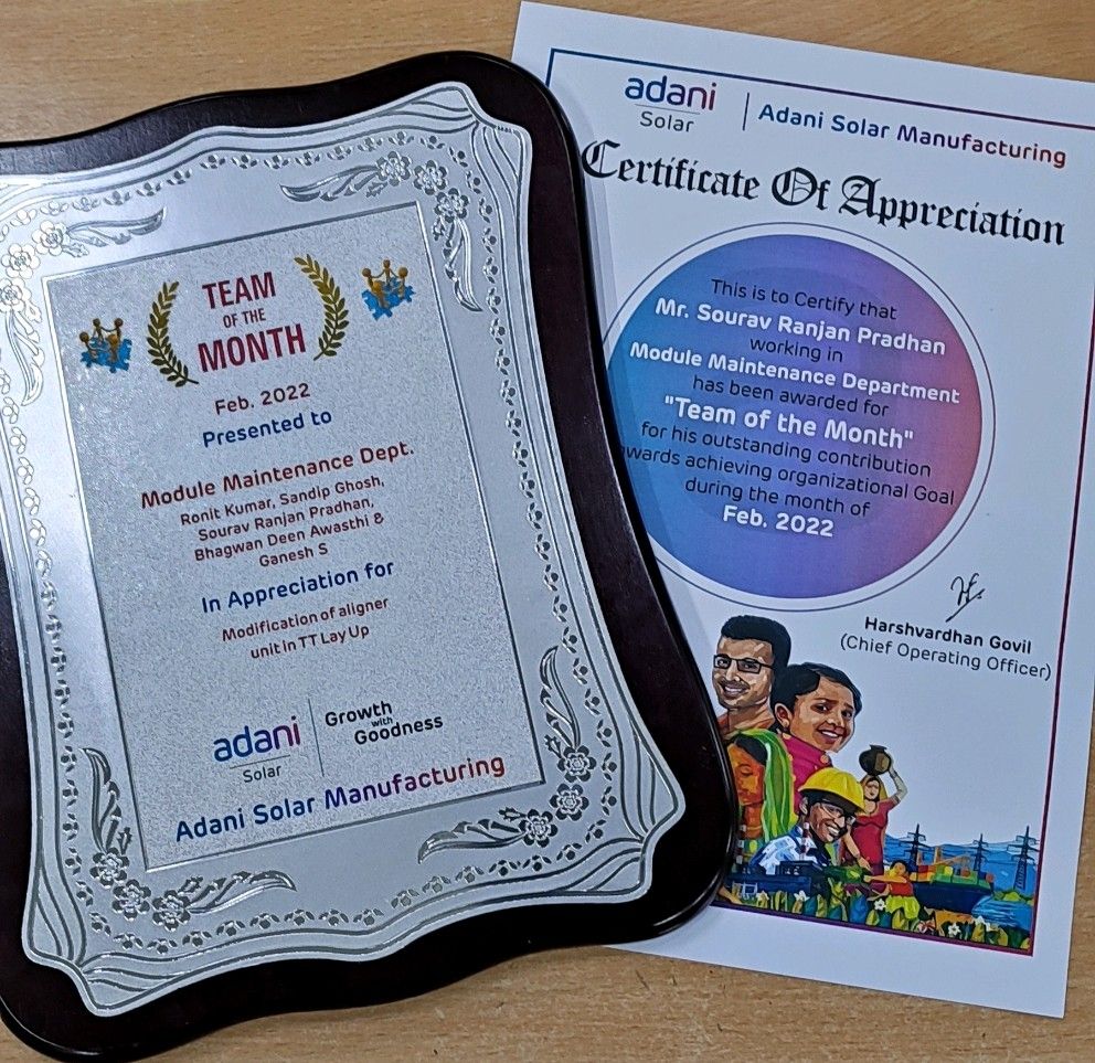 Sourav Ranjan Pradhan on LinkedIn: #teameffort #teamofthemonth #adanisolar Sourav Ranjan Pradhan on LinkedIn: #teameffort #teamofthemonth #adanisolar