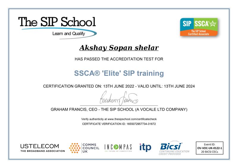 Akshay Shelar on LinkedIn: The SIP School Certified Associate SSCA ... Akshay Shelar on LinkedIn: The SIP School Certified Associate SSCA ...
