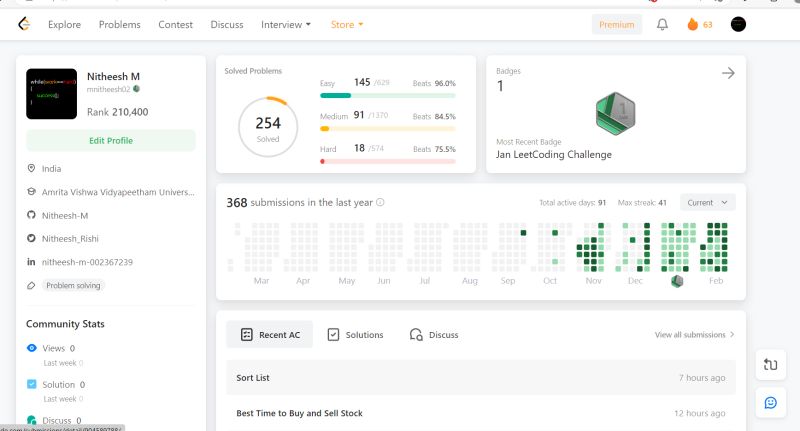 Nitheesh M on LinkedIn: #365daysofcode #365dayschallenge #leetcode #dsa Nitheesh M on LinkedIn: #365daysofcode #365dayschallenge #leetcode #dsa