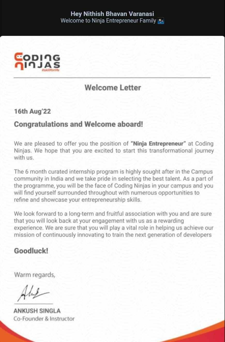 Nithish Bhavan Varanasi on LinkedIn: #codingninjas #entrepreneur #coding Nithish Bhavan Varanasi on LinkedIn: #codingninjas #entrepreneur #coding