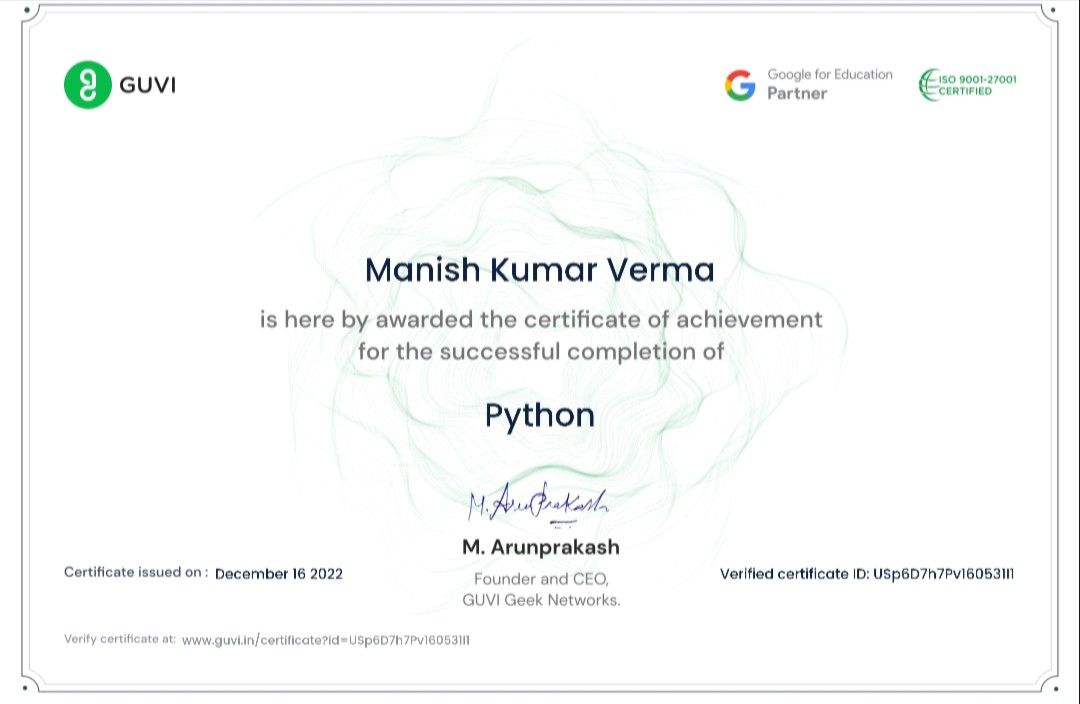 Manish Verma on LinkedIn: #thankyou #guvi #python #pythonprogramming # ... Manish Verma on LinkedIn: #thankyou #guvi #python #pythonprogramming # ...