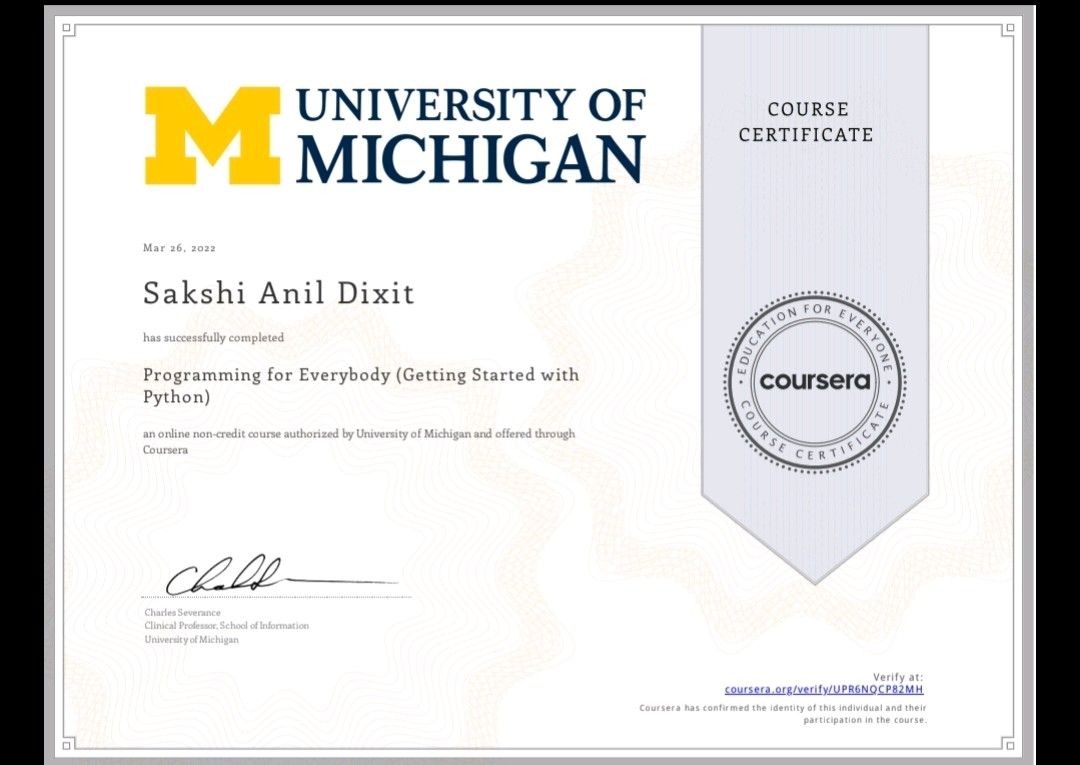 Sakshi Dixit on LinkedIn: Successfully completed Programming for ... Sakshi Dixit on LinkedIn: Successfully completed Programming for ...