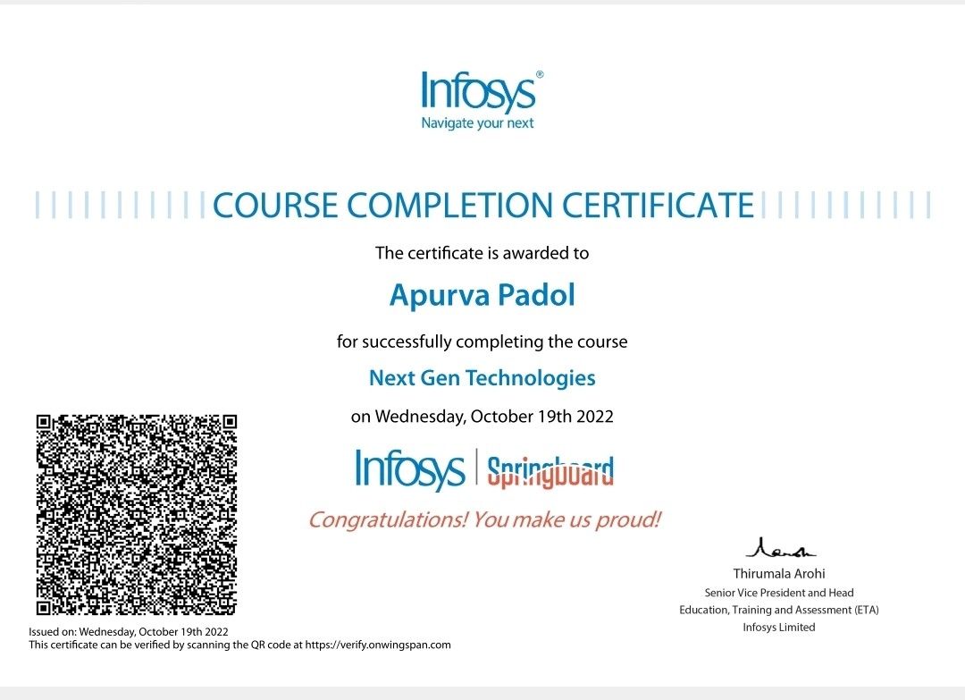 Apurva Padol on LinkedIn: #infosysspringboard #nextgentech Apurva Padol on LinkedIn: #infosysspringboard #nextgentech
