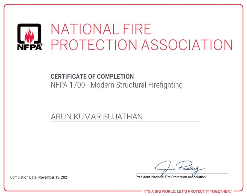Arun Kumar Sujathan on LinkedIn: Learning never exhausts the mind.. NFPA Arun Kumar Sujathan on LinkedIn: Learning never exhausts the mind.. NFPA
