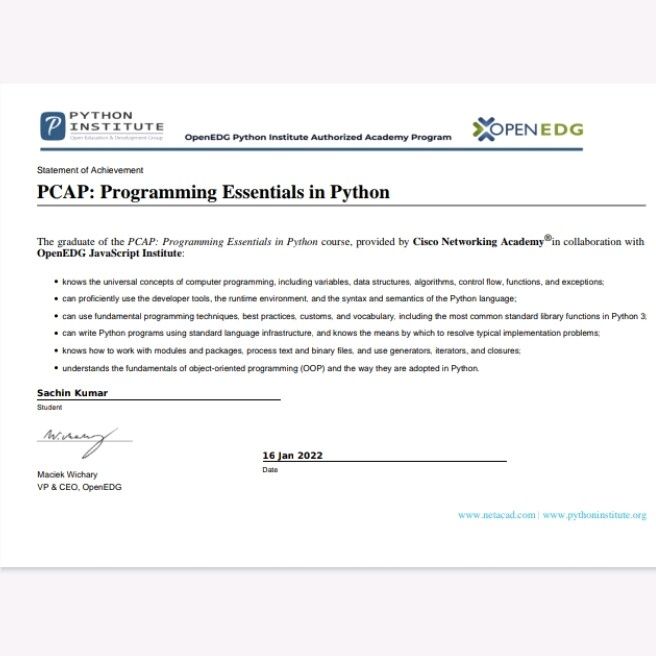 Sachin Kumar on LinkedIn: Successfully Completed Programming Essentials ... Sachin Kumar on LinkedIn: Successfully Completed Programming Essentials ...