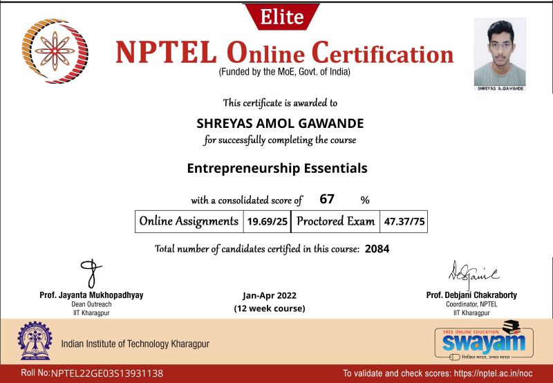 Shreyas Gawande on LinkedIn: #entrepreneurship #nptel Shreyas Gawande on LinkedIn: #entrepreneurship #nptel