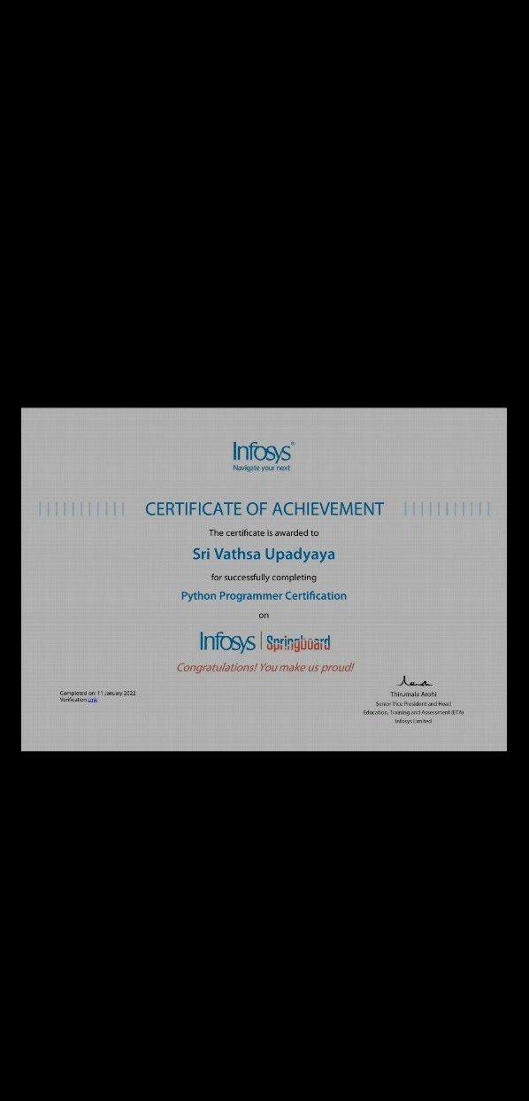 Sri Vathsa Upadyaya on LinkedIn: #python #infosys Sri Vathsa Upadyaya on LinkedIn: #python #infosys