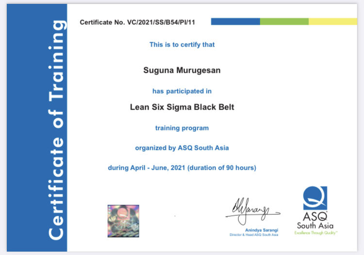 Suguna Murugesan on LinkedIn: Six Sigma Black Belt Training Completion Suguna Murugesan on LinkedIn: Six Sigma Black Belt Training Completion