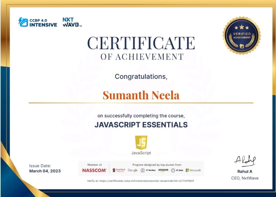 Sumanth Neela on LinkedIn: #ccbp #nxtwave Sumanth Neela on LinkedIn: #ccbp #nxtwave