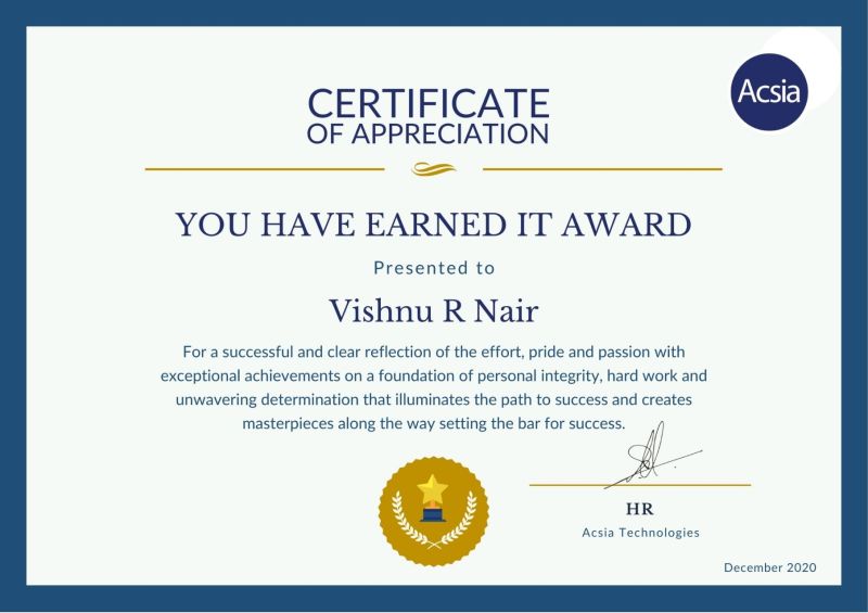 Vishnu R Nair on LinkedIn: #acsian #certificateofappreciation Vishnu R Nair on LinkedIn: #acsian #certificateofappreciation